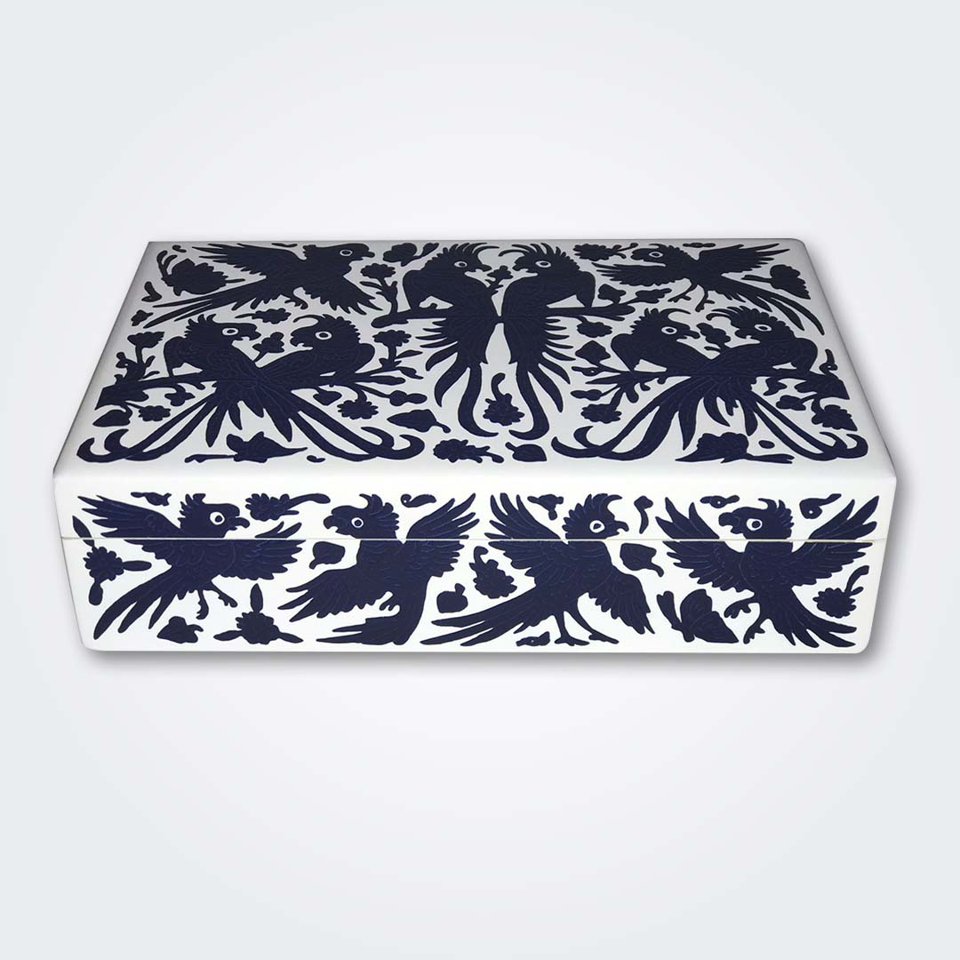 Indigo Parrot Tea Chest Box | See more boxes at Maison Numen